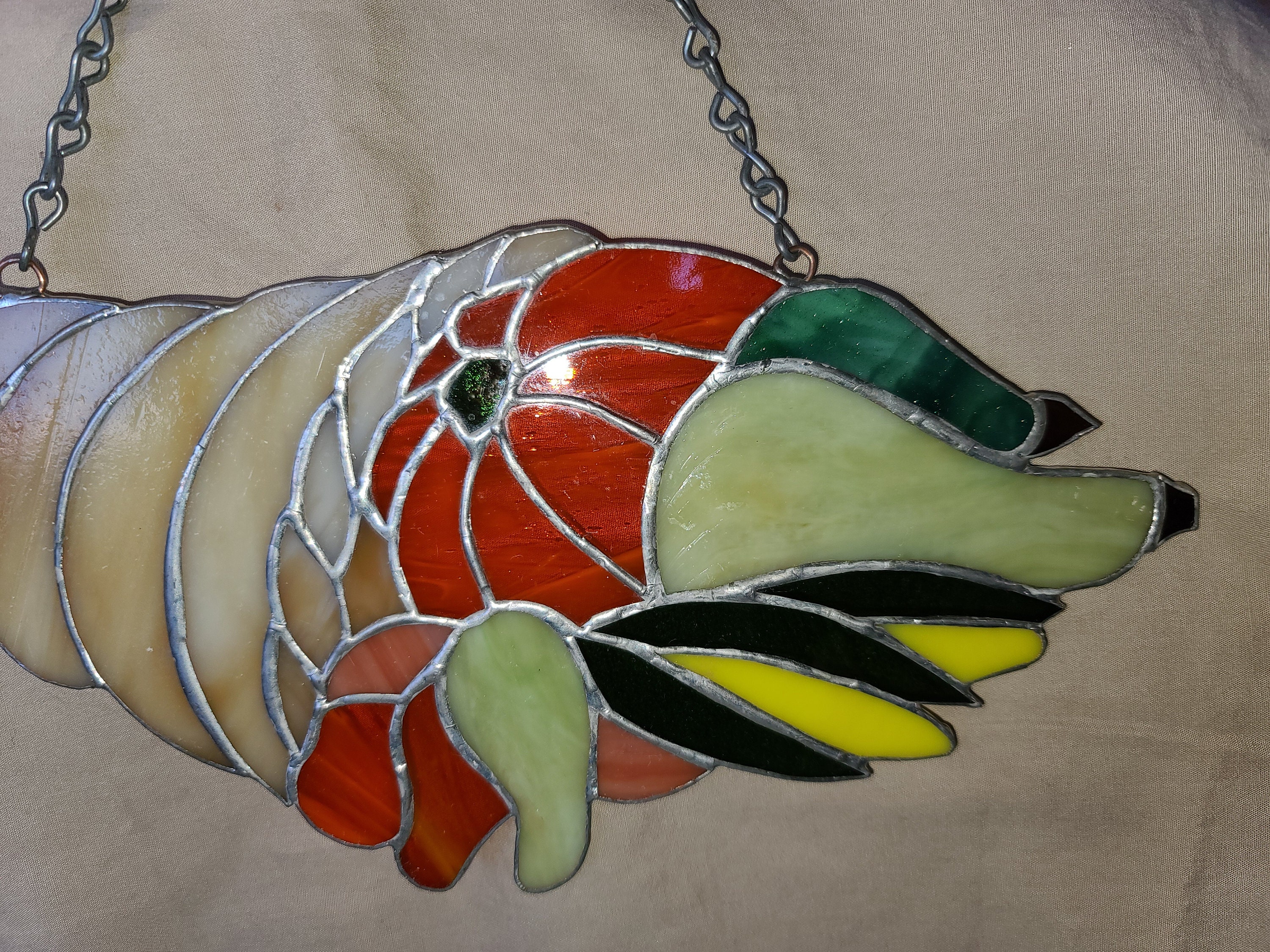 STAINED GLASS CORNUCOPIA Hanging Stained Glass Cornucopia Vintage ...