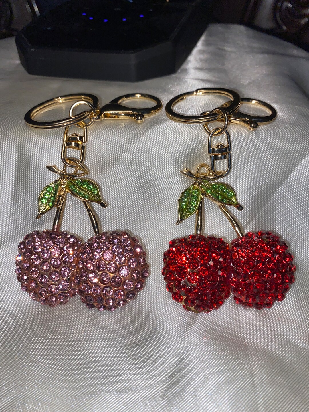 RHINESTONE RED CHERRYS Keychain Pink Cherry's Keychain Keyring - Etsy