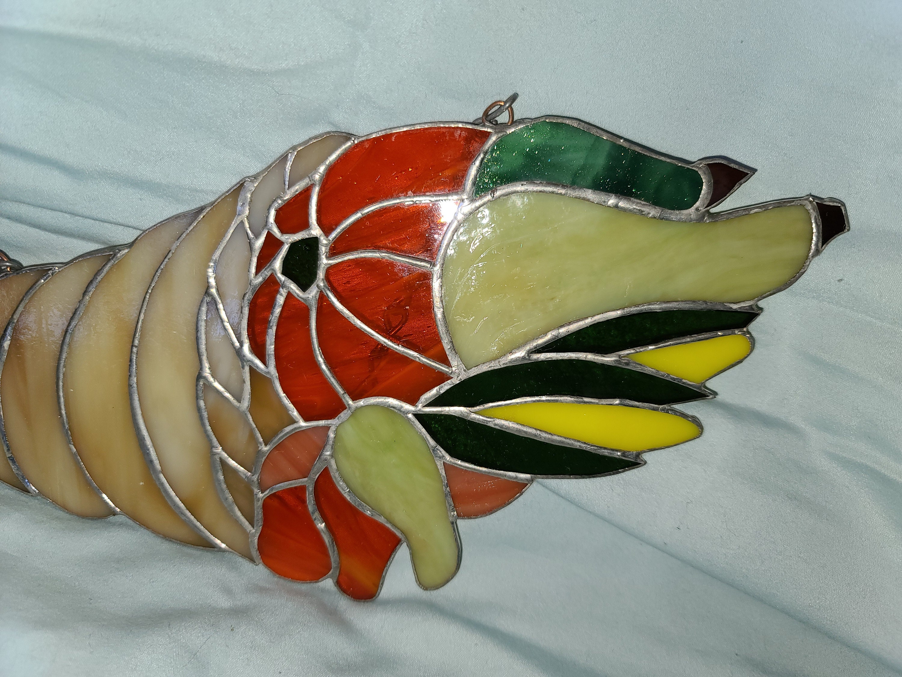 STAINED GLASS CORNUCOPIA Hanging Stained Glass Cornucopia Vintage ...