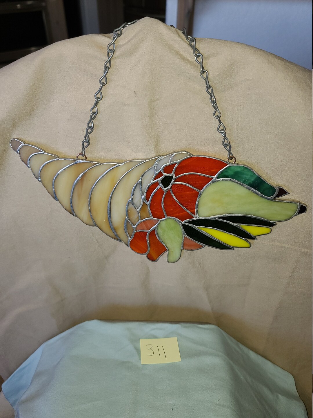 STAINED GLASS CORNUCOPIA Hanging Stained Glass Cornucopia Vintage ...