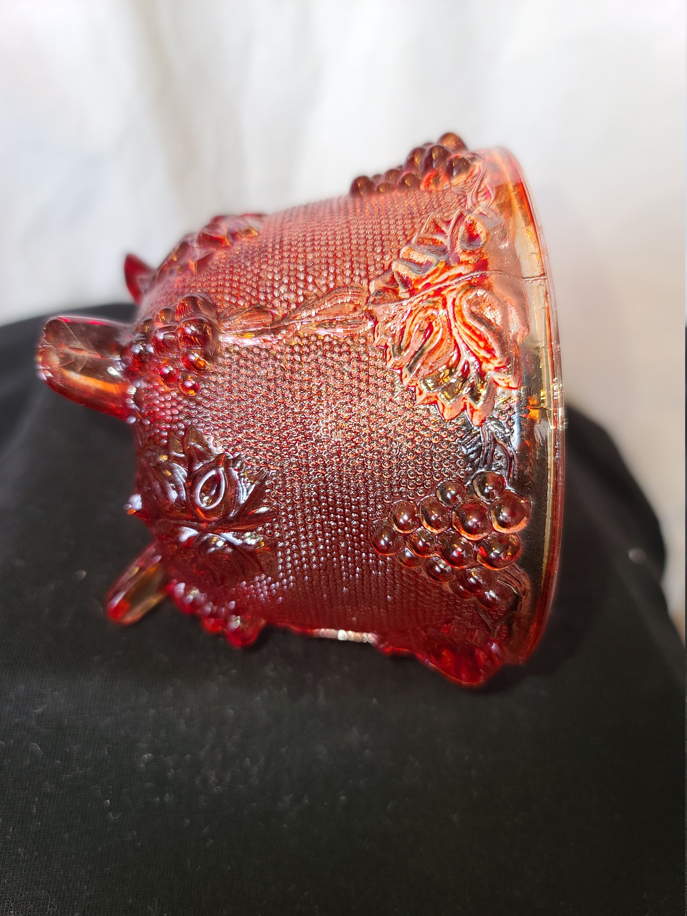 VINTAGE CARVED RED Footed Dish Vintage Footed Bowl Collectable Glass ...