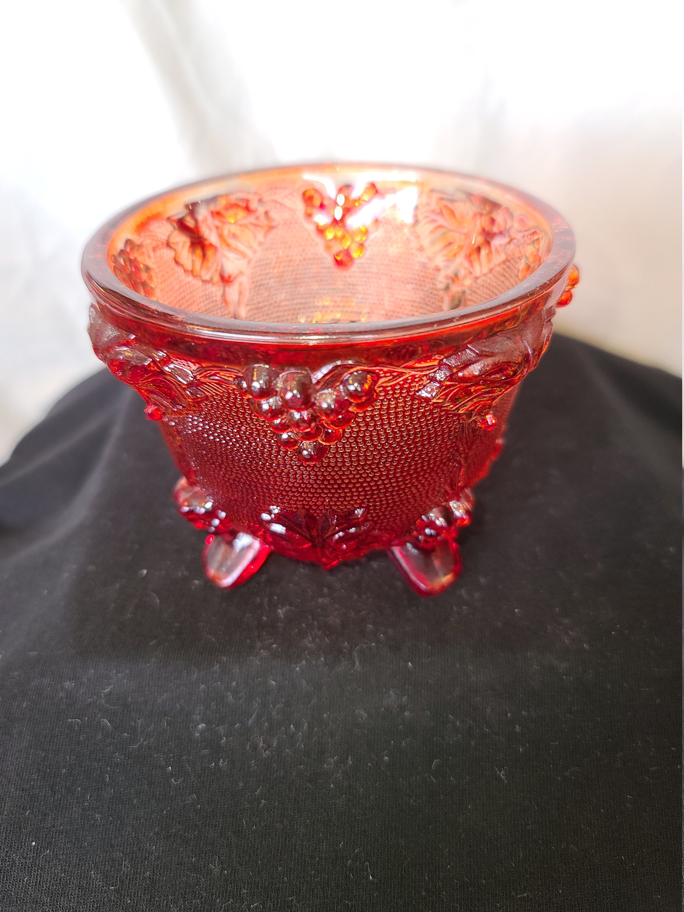 VINTAGE CARVED RED Footed Dish Vintage Footed Bowl Collectable Glass ...