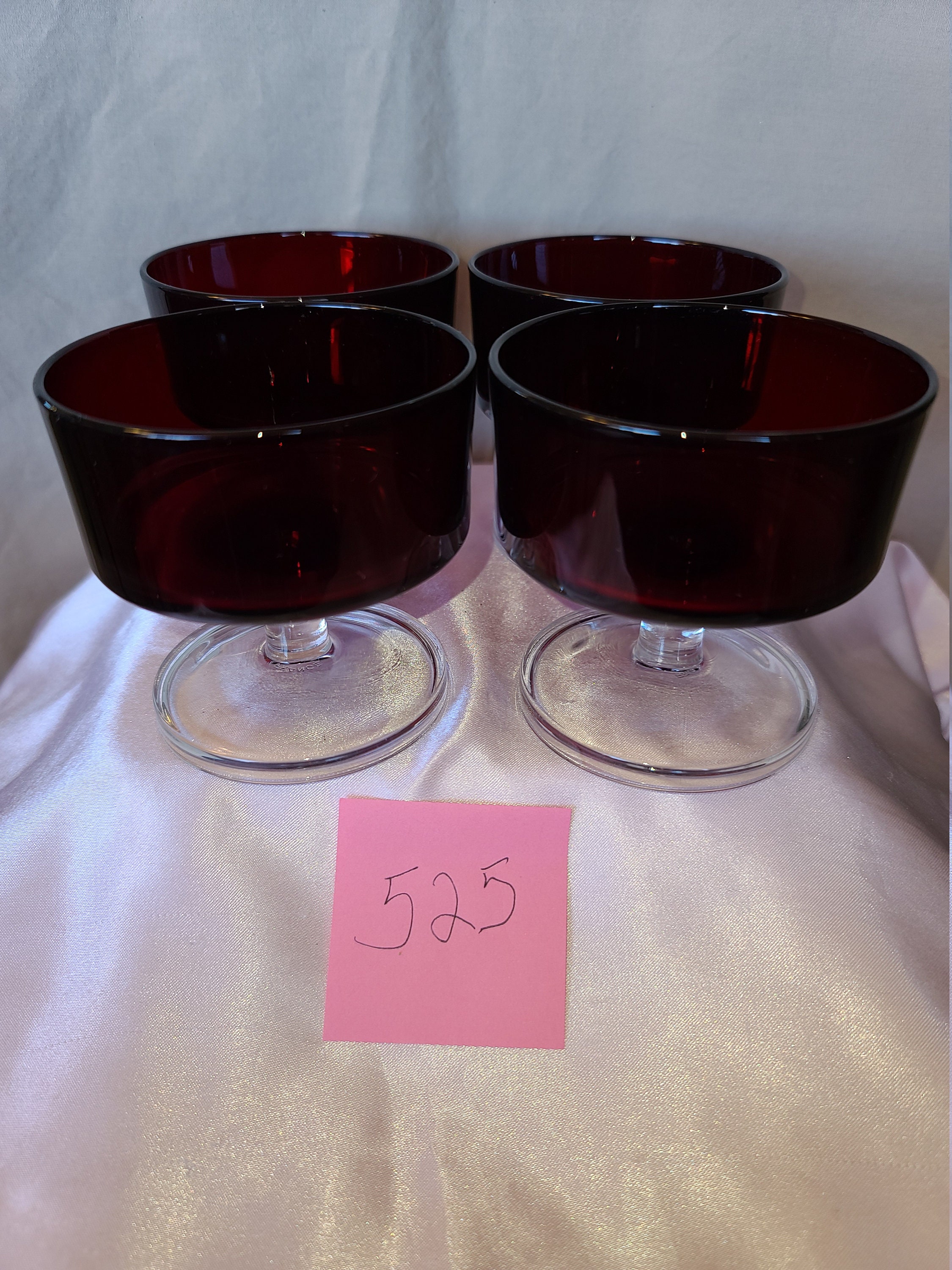 VINTAGE SET OF 4 Ruby Red Glass Desert Dishes Vintage Wine Glasses ...