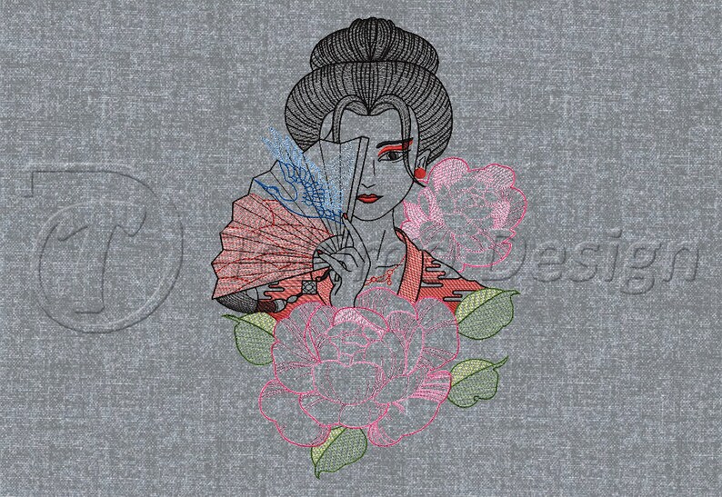 Japan Geisha Colored - Machine Embroidery Design Pattern – 3 Sizes - Etsy