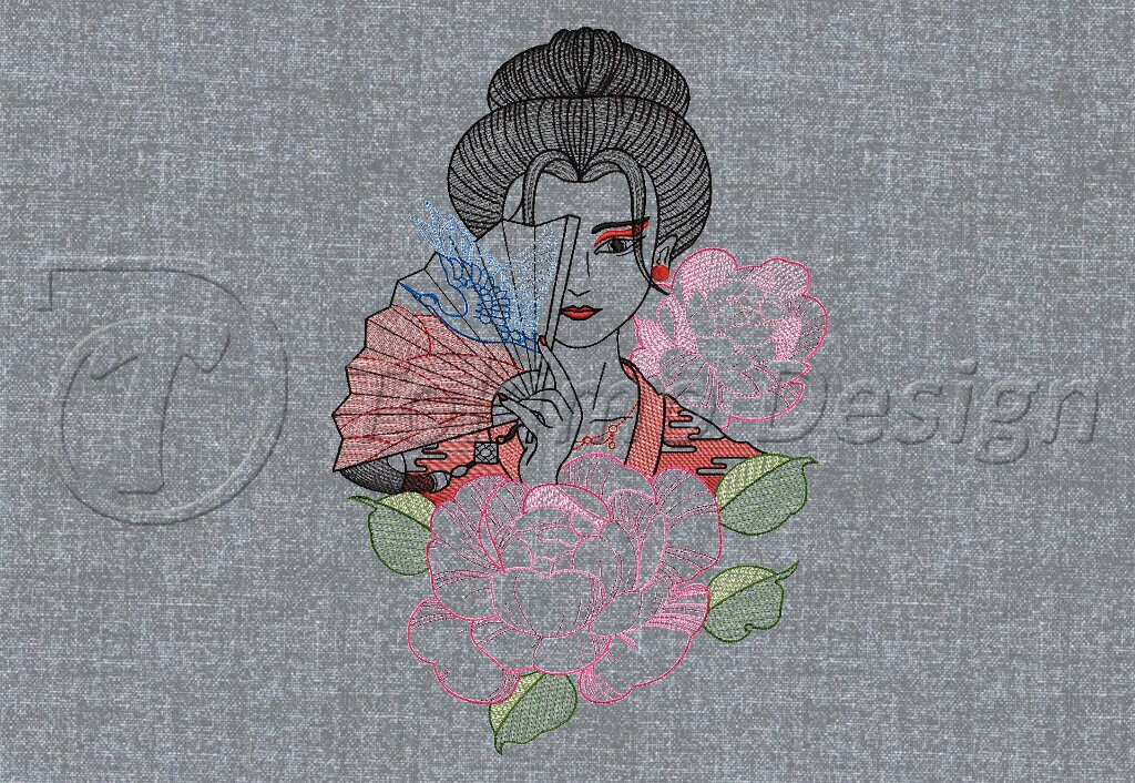Japan Geisha Colored Machine Embroidery Design Pattern 3 - Etsy