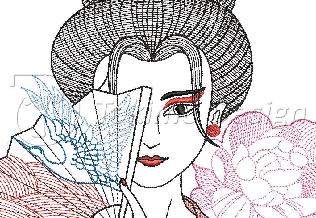 Japan Geisha Colored Machine Embroidery Design Pattern 3 - Etsy