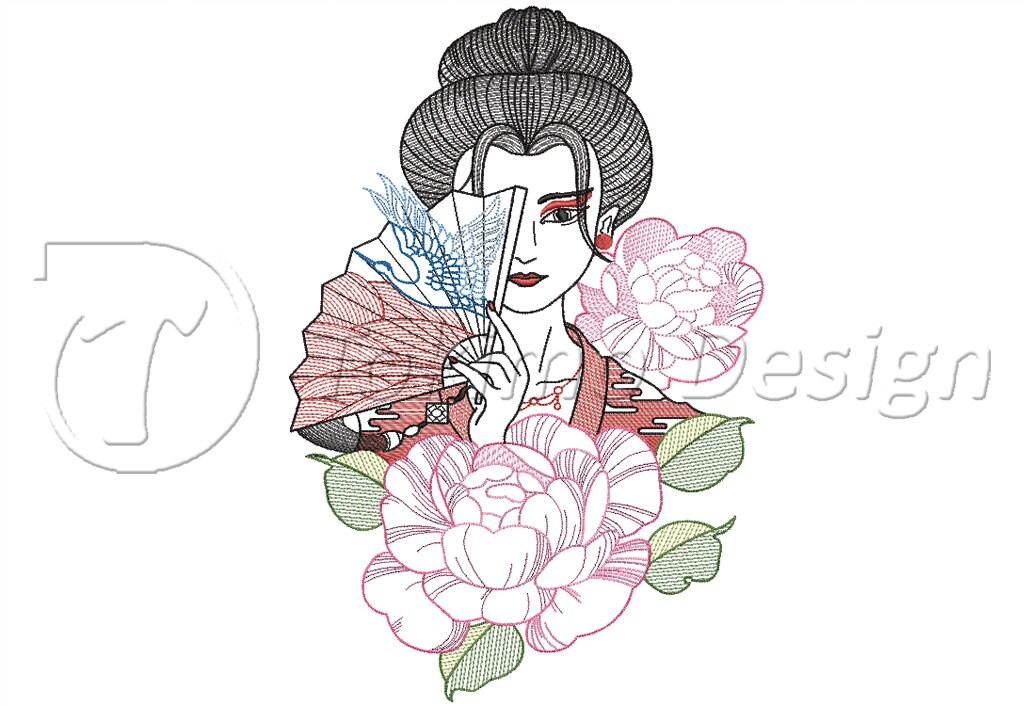Japan Geisha Colored Machine Embroidery Design Pattern 3 - Etsy