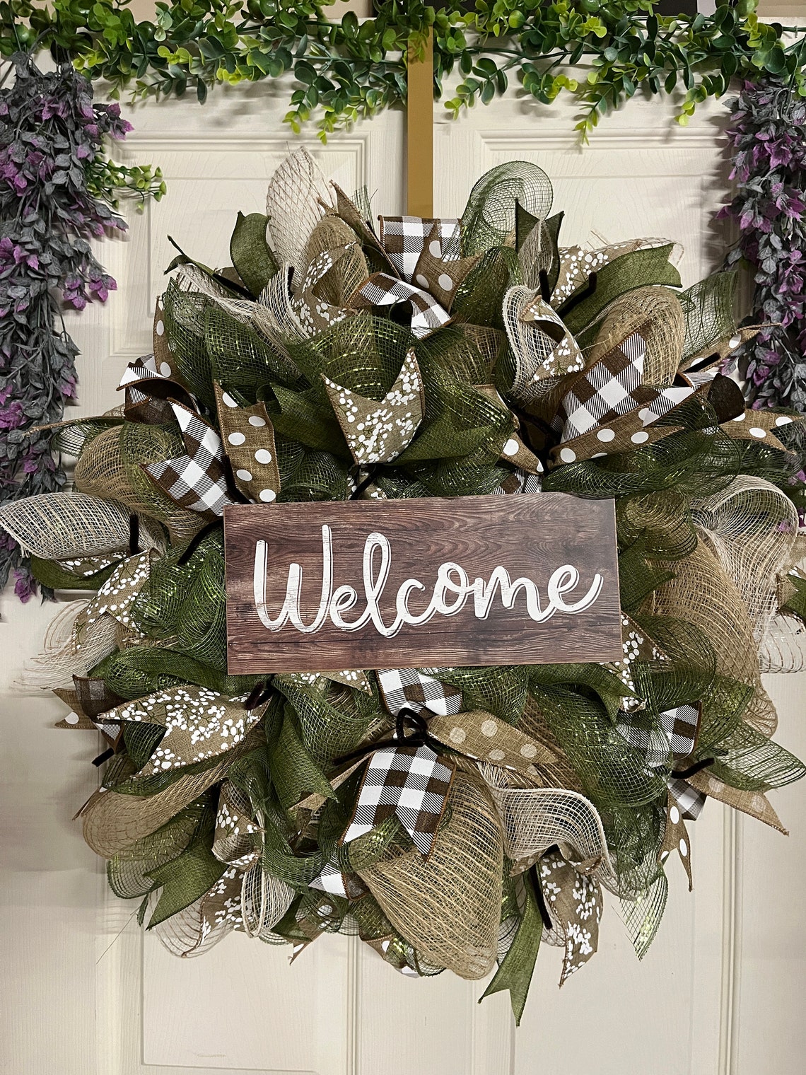 Welcome Farmhouse Door Sign Door Hanger Door Wreath Deco Mesh Wreath ...