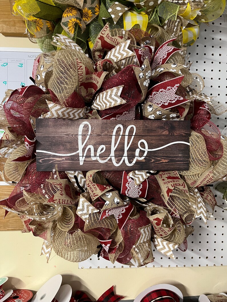 Hello Burgundy Maroon Welcome Wreath - Etsy