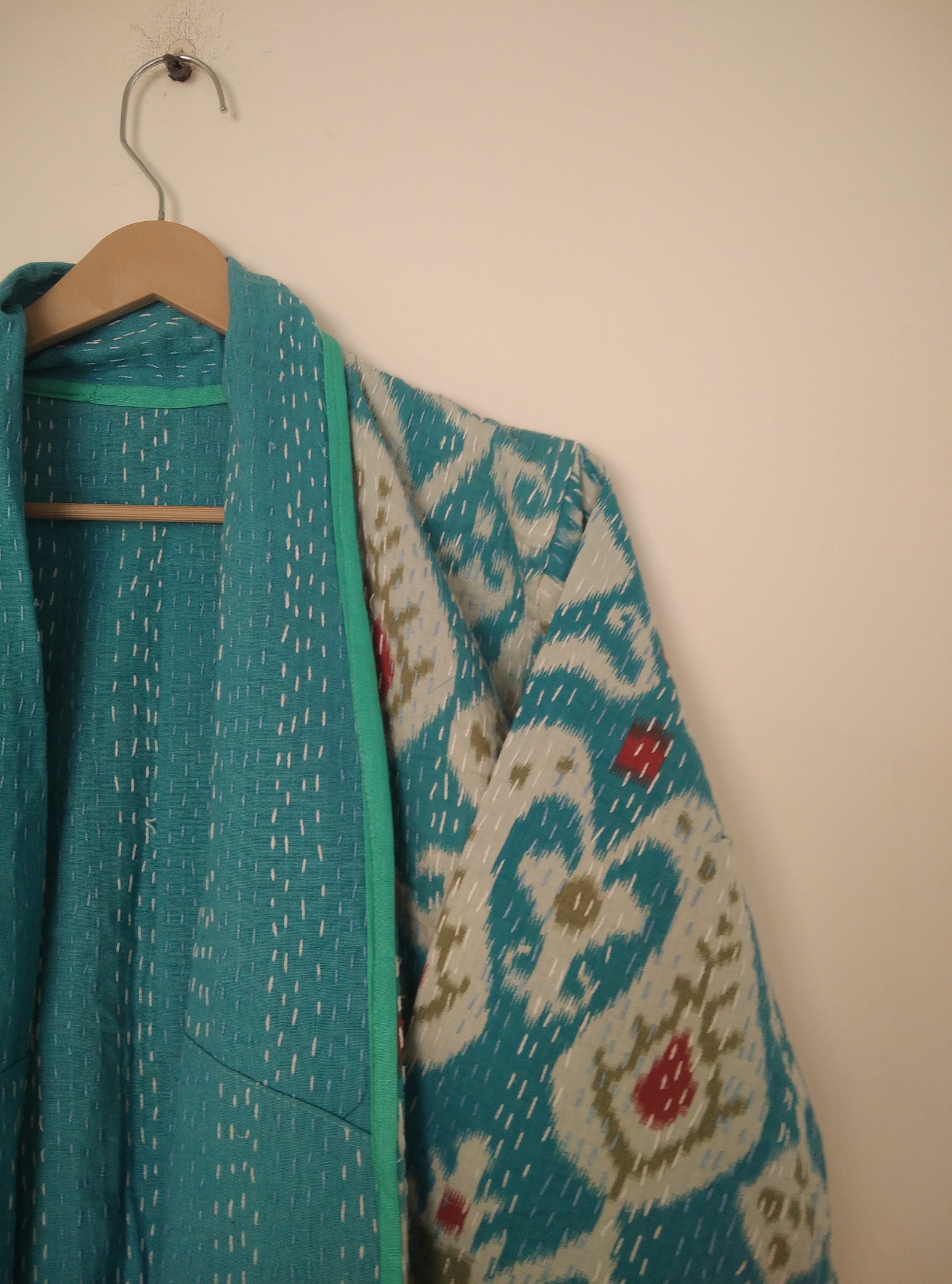 Beautiful Blue Ikat Print Indian Kantha Jacket, Cotton Kantha Jacket ...