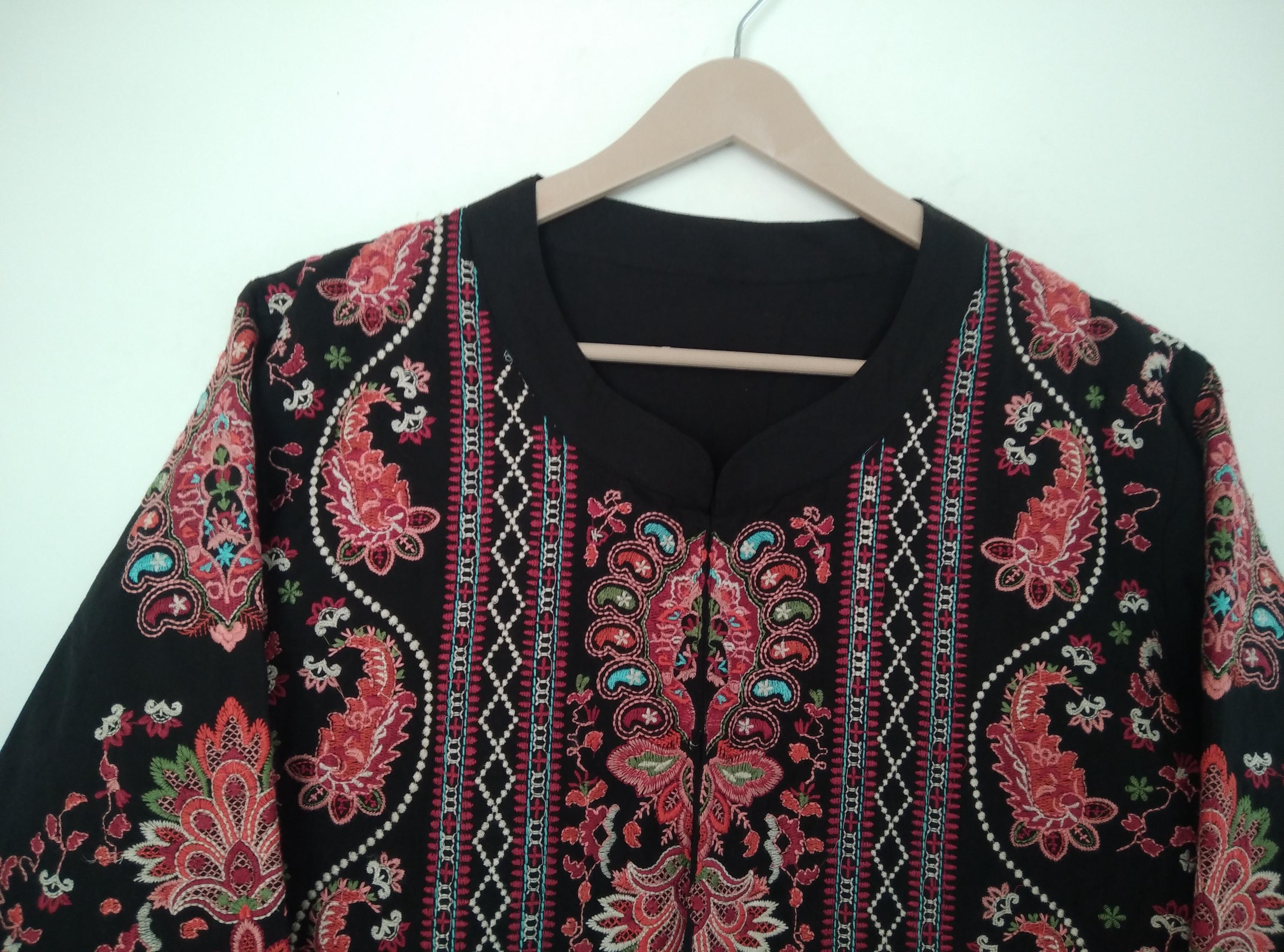 New Kashmiri Embroidered Jacket – Black and Magenta Paisley Design ...