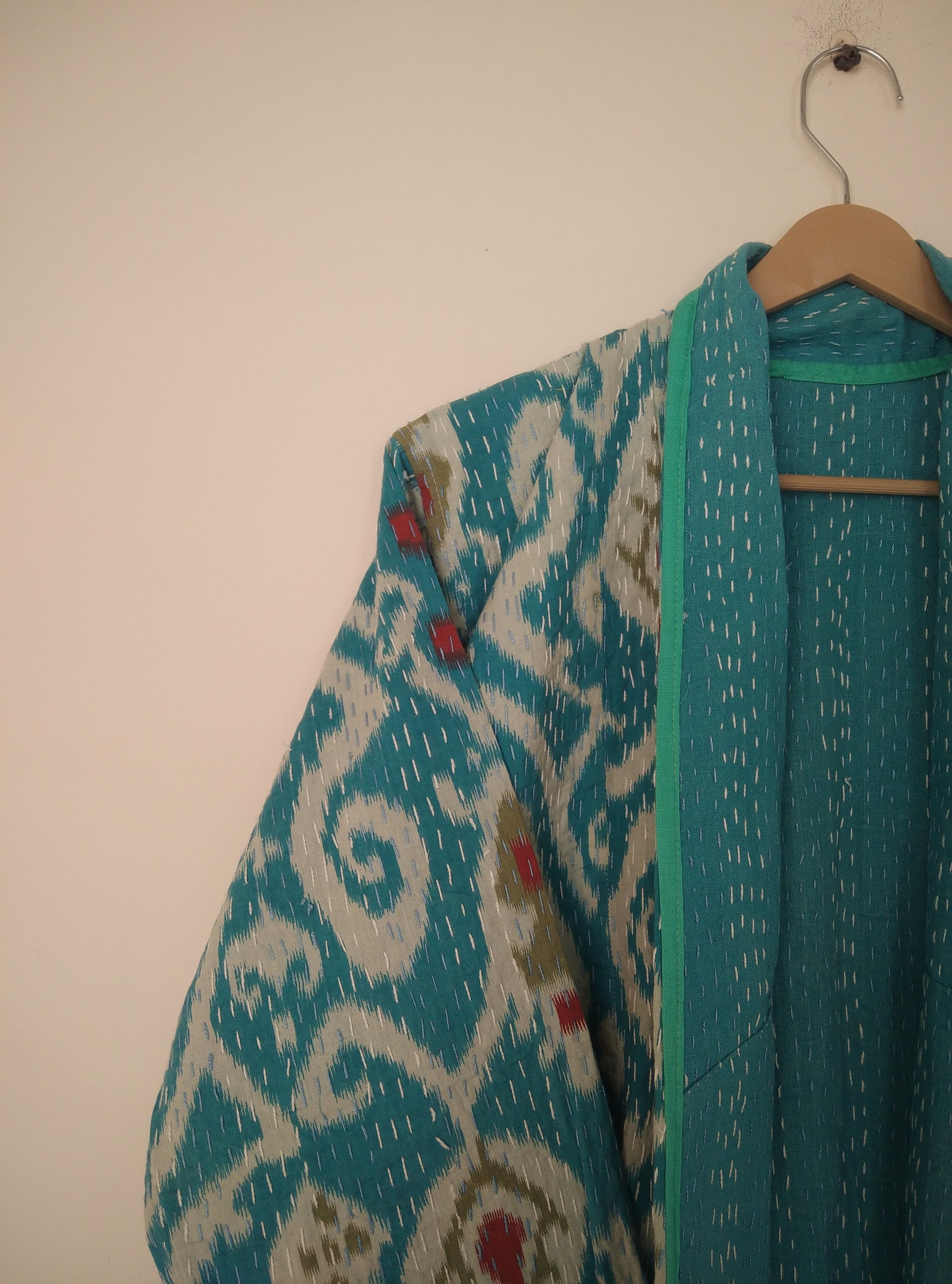 Beautiful Blue Ikat Print Indian Kantha Jacket, Cotton Kantha Jacket ...