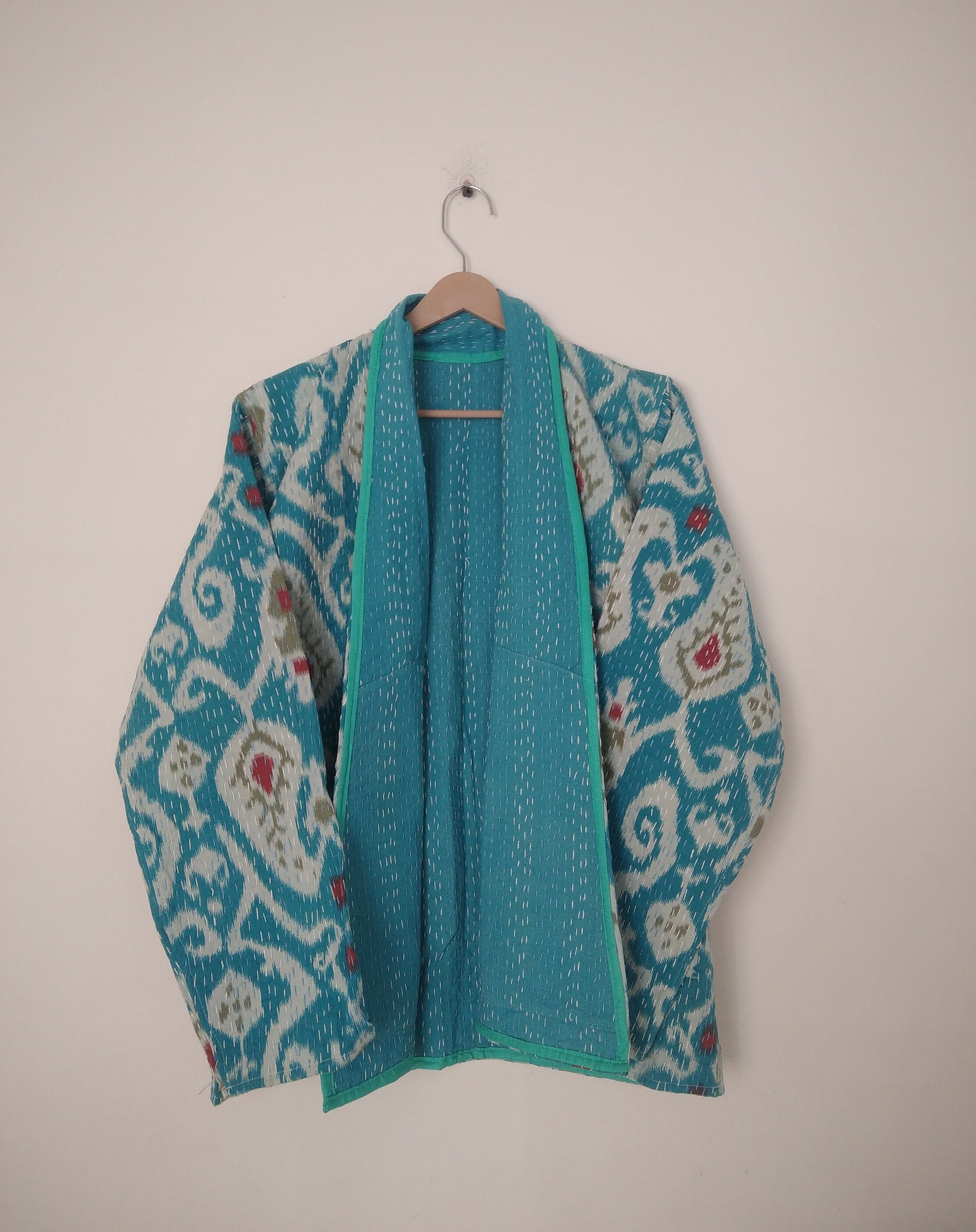 Beautiful Blue Ikat Print Indian Kantha Jacket, Cotton Kantha Jacket ...