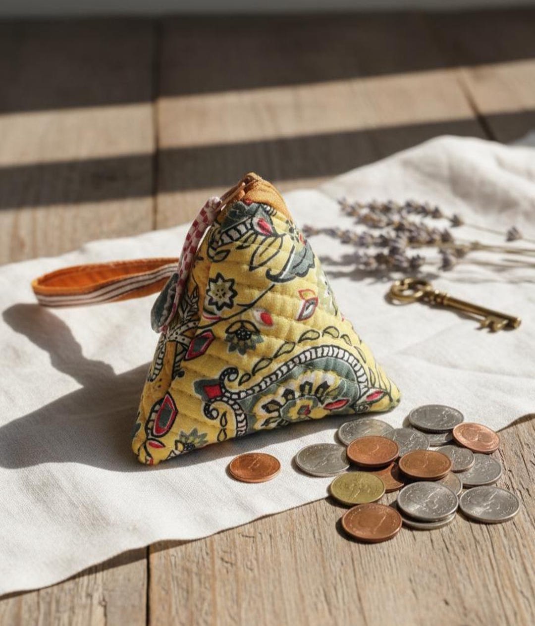 Handmade Quilted Triangle Coin Purse: Block Printed Cotton Pouch - Etsy