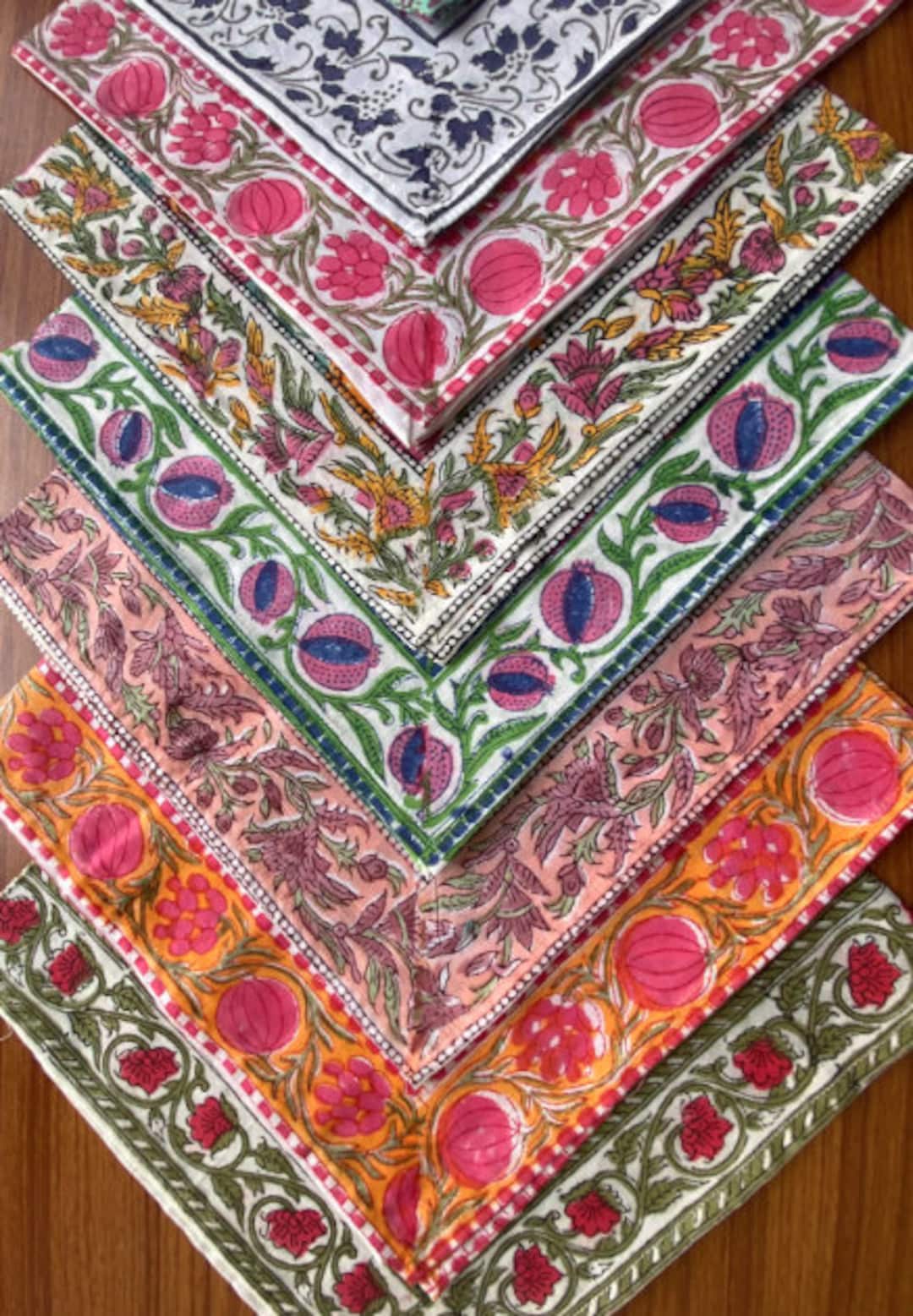 Mix Assorted Napkin Set, 50 Pcs of Hand Block Printed Napkins Cotton ...