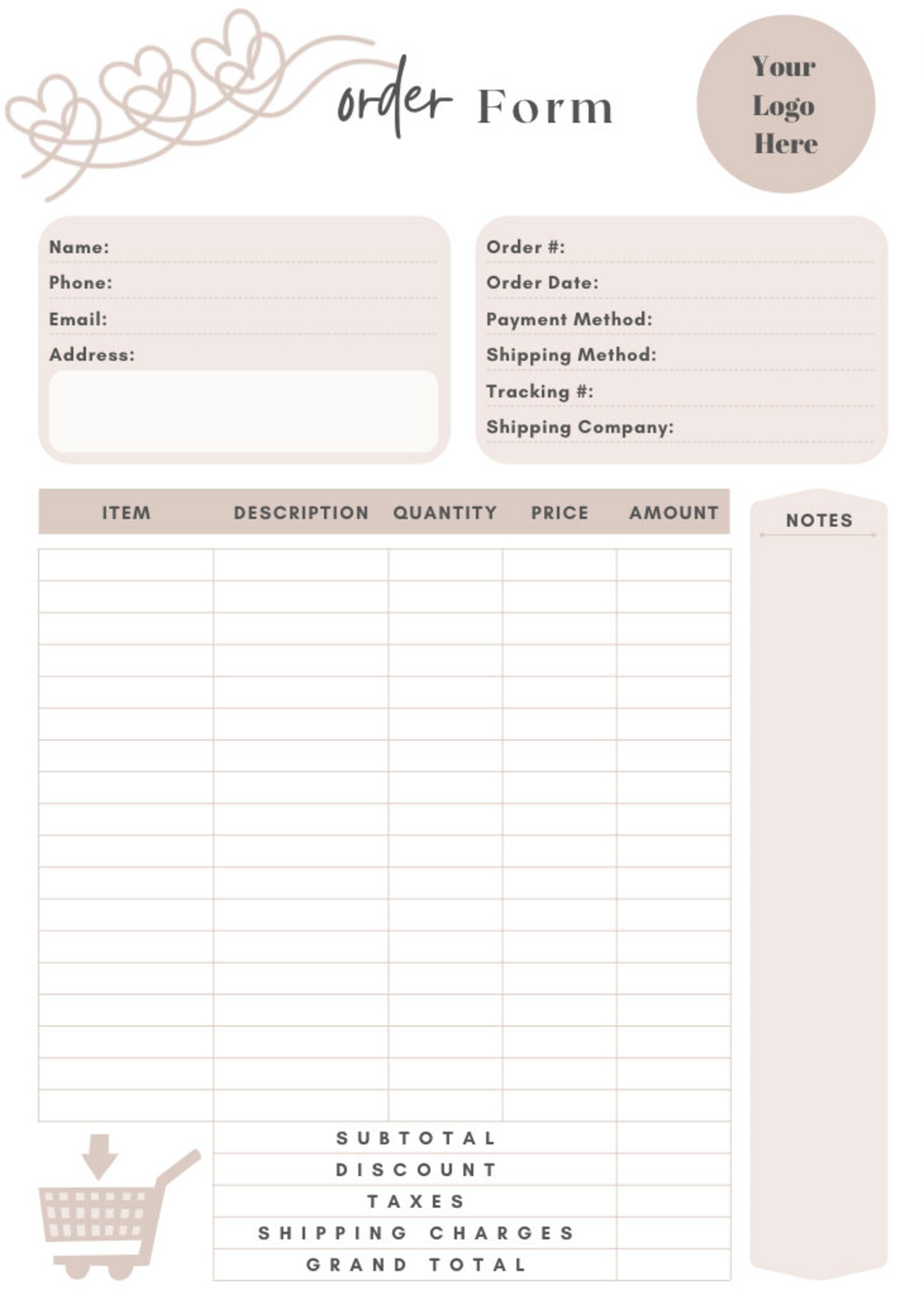 Customisable Order Form INSTANT DOWNLOAD Canva Order Form - Etsy Canada