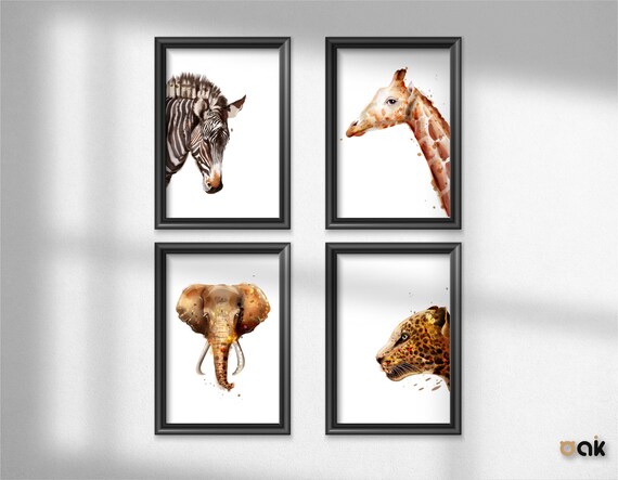 Safari Animals Posters Set of 4 Giraffe Leopard | Etsy
