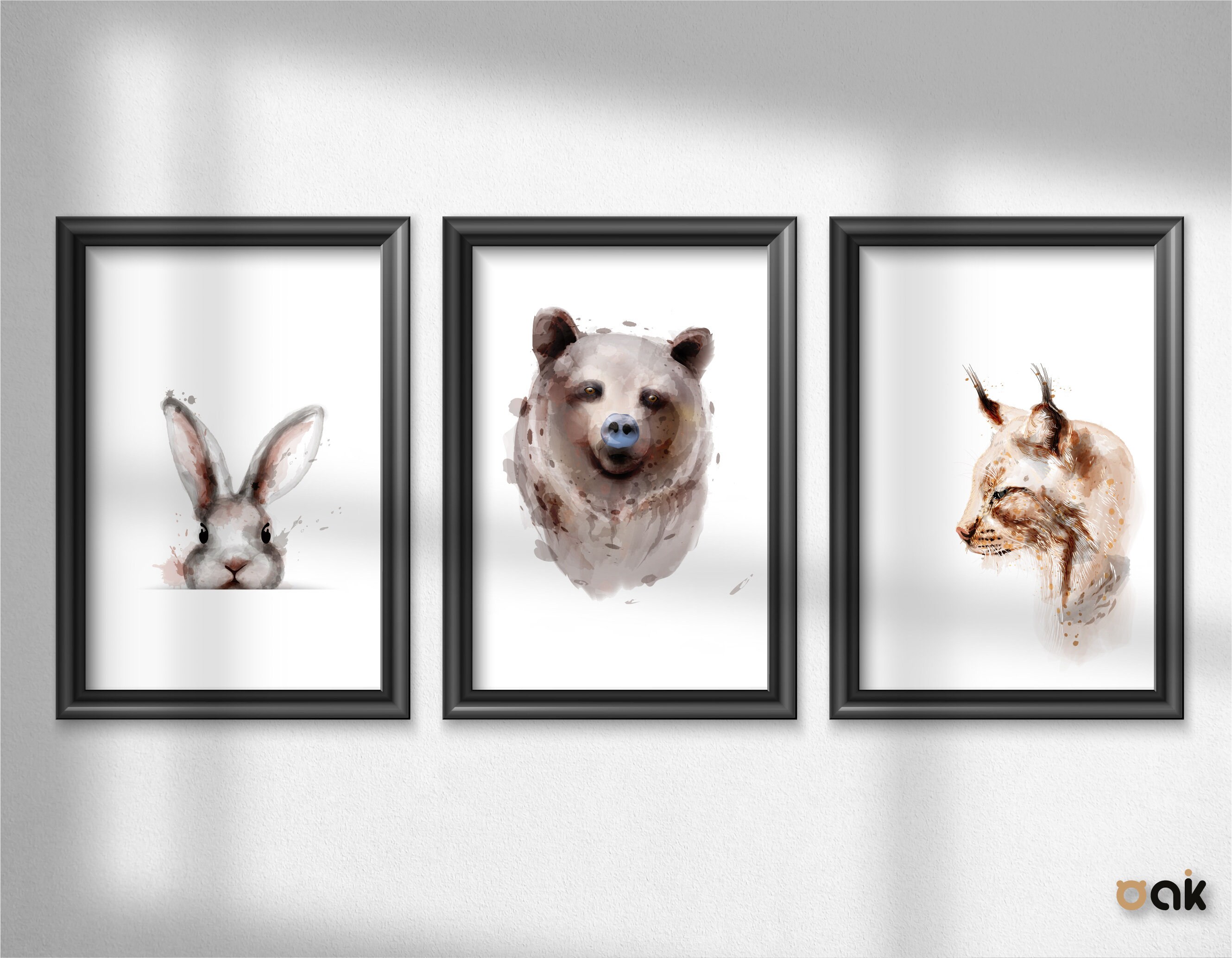 Forest Animals | Posters Set of 3 | Rabbit | Bear | Lynx | Bonus ...