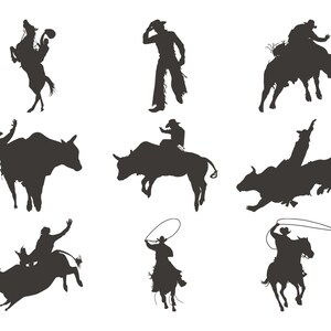 68 SVG DXF Cowboy Silhouette Clipart Bundle for Lightburn Laser Engrave ...