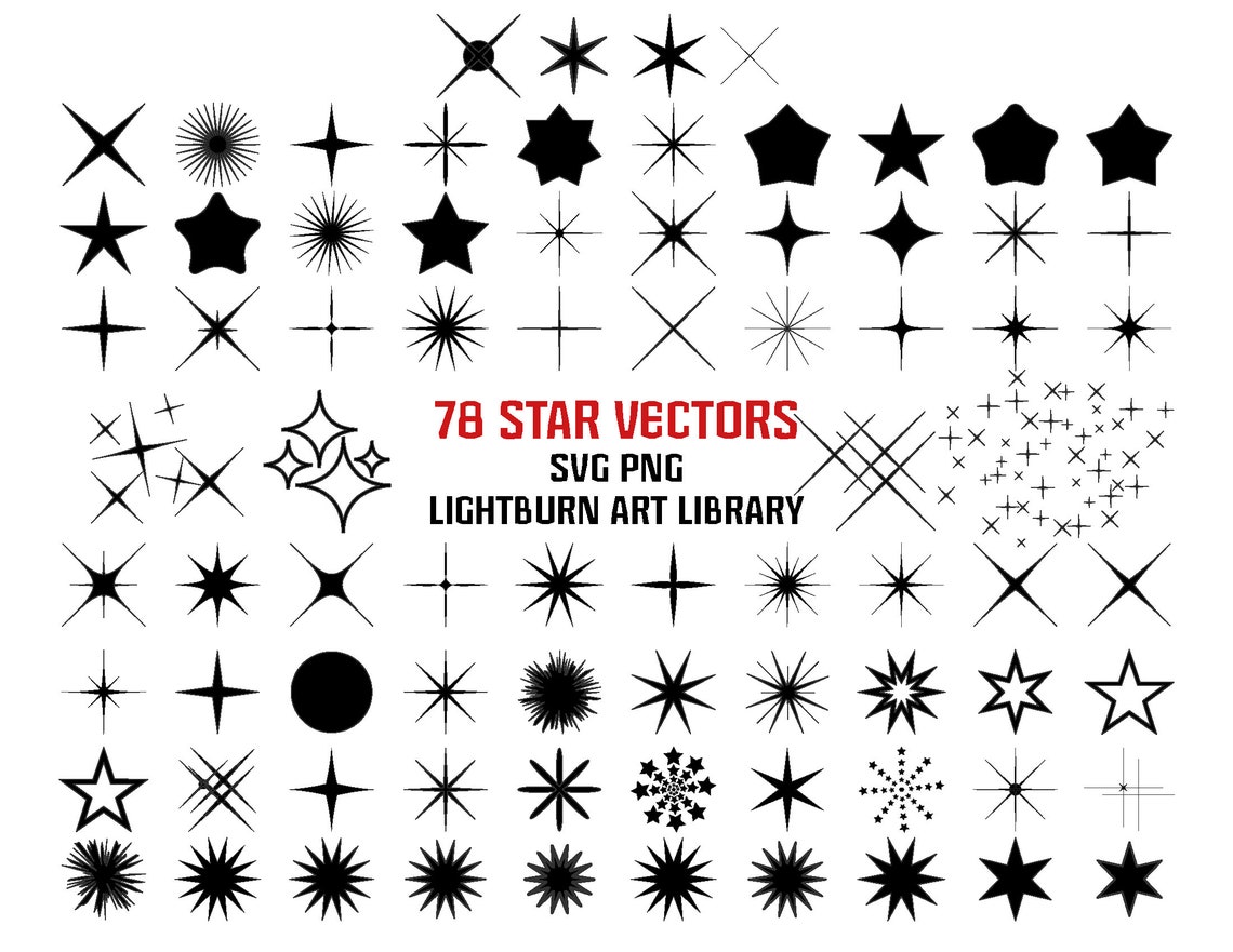 78 Star Vector Bundle SVG PNG Lightburn Art Library Lbart - Etsy