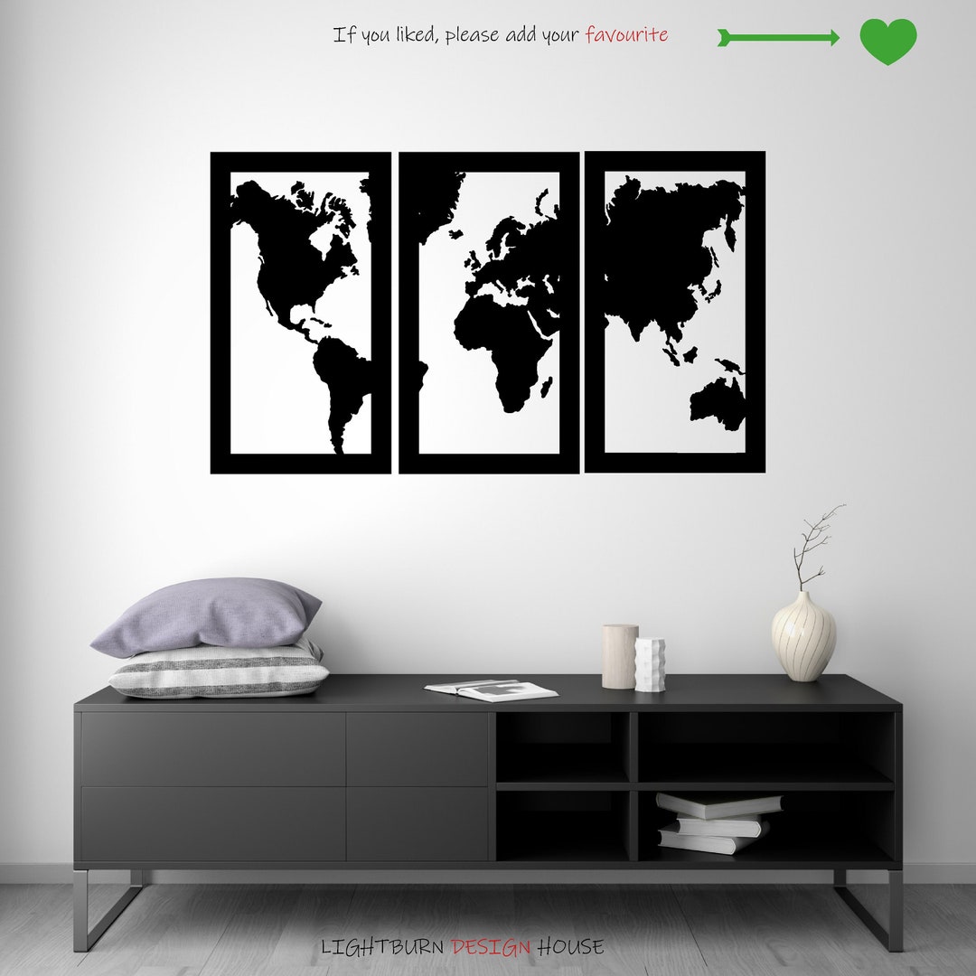 Three Part World Map: Metal Plasma Cut Wall Art (SVG, Dxf, Png, Pdf ...
