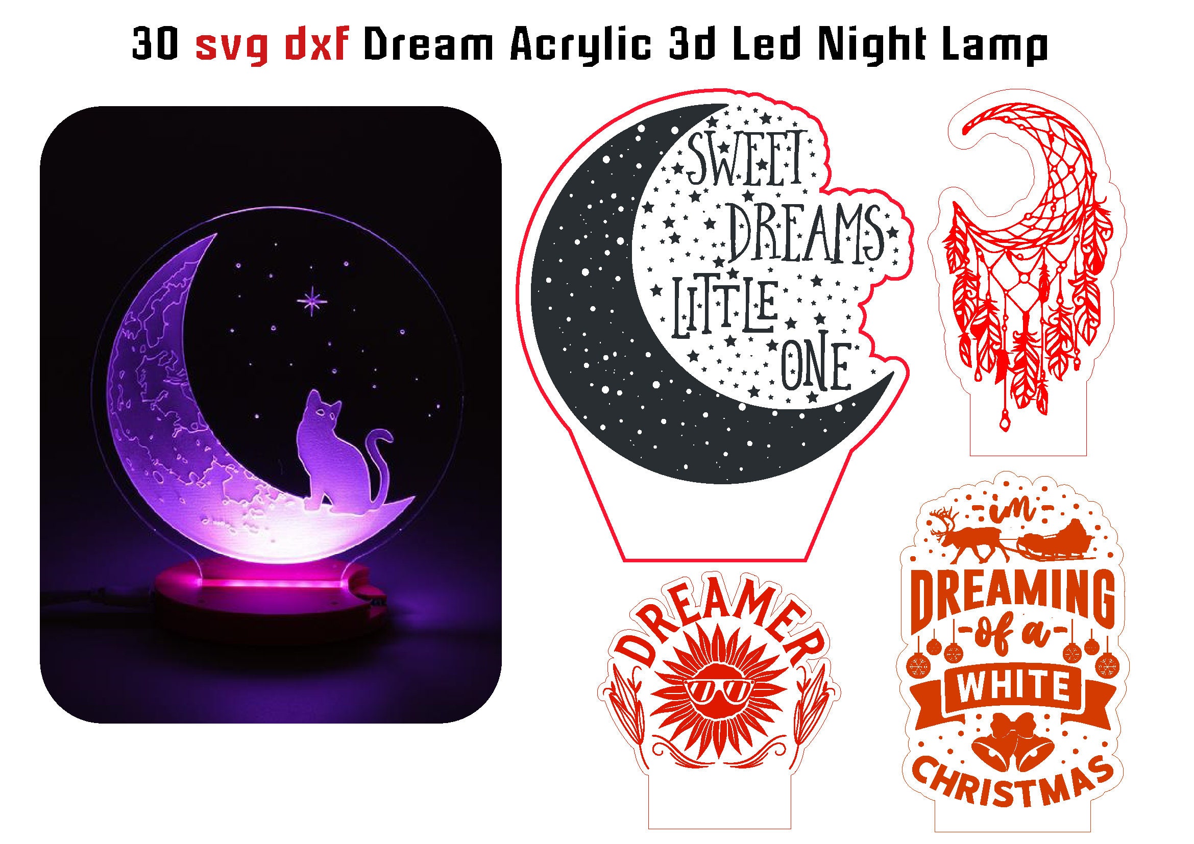 30 Svg Dxf Acrylic Illusion 3d Led Lamp Bundle for Laser - Etsy