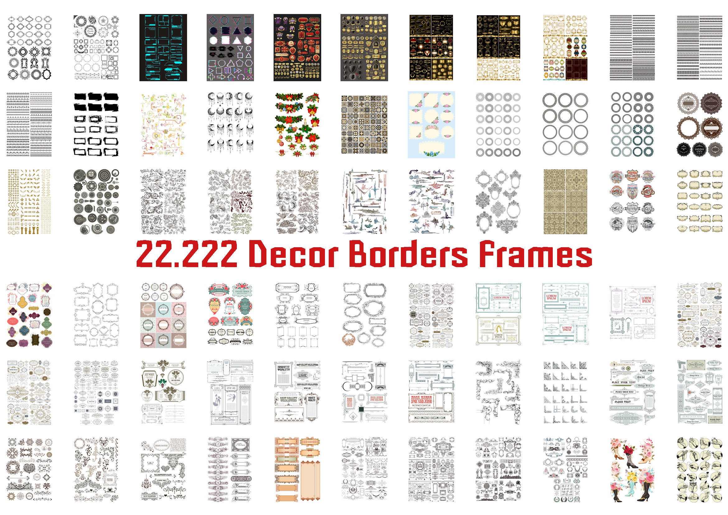 22.222 SVG PNG Decor Frames Borders Monogram Line Panel Bundle - Etsy