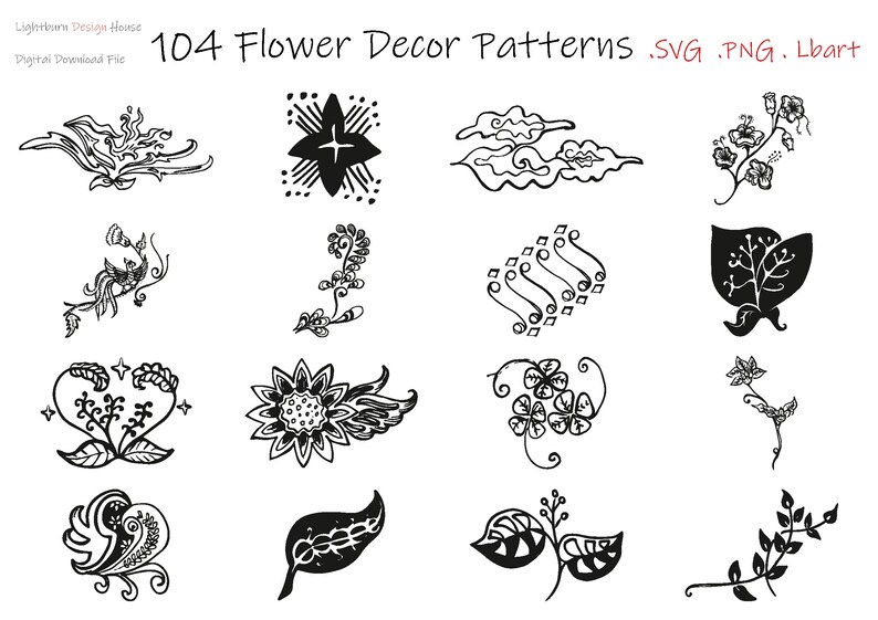 104 Lightburn Svg Png Flower Bundle Decoración Patrones de - Etsy España