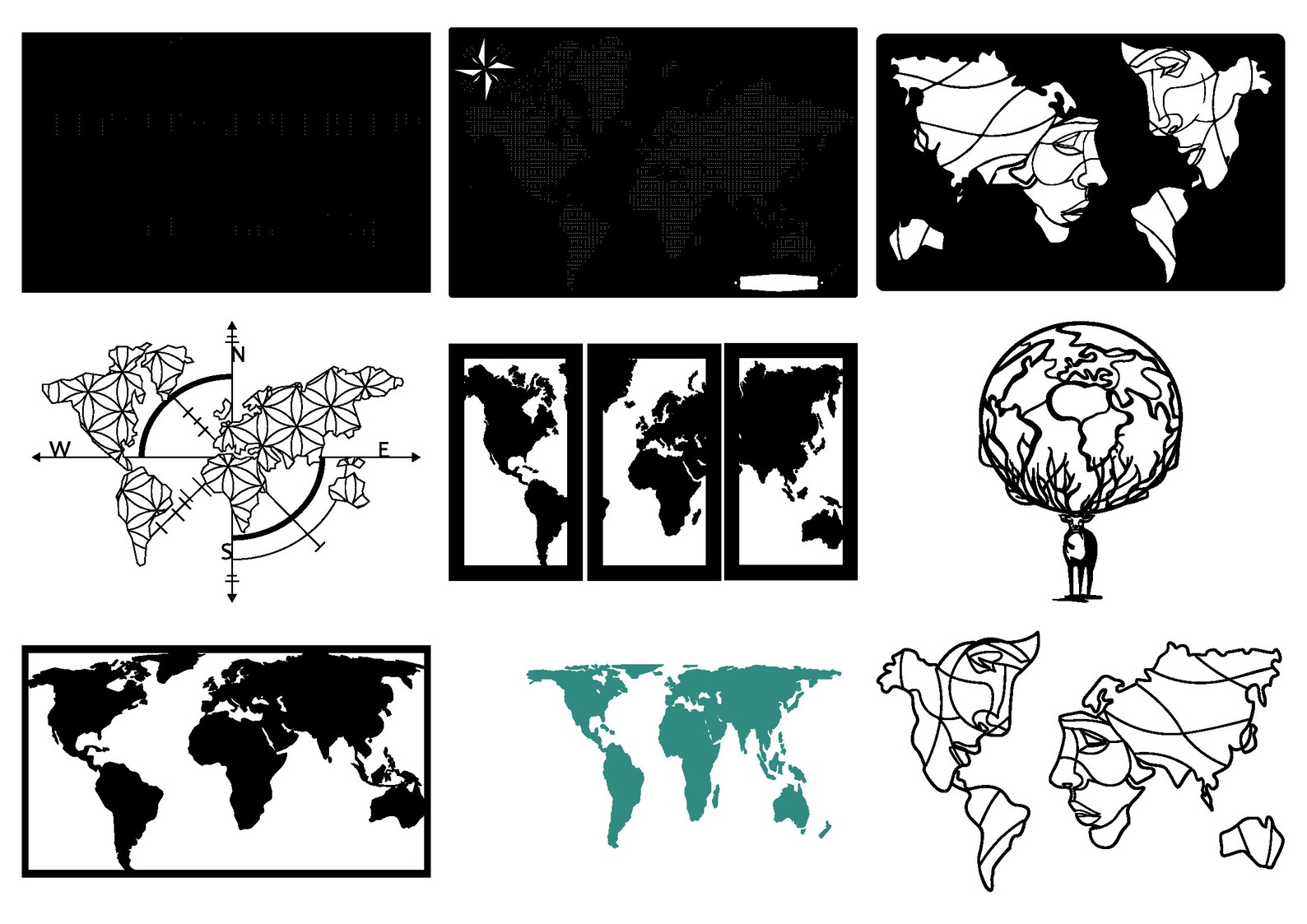 57 World Map Bundle SVG Dxf Lightburn Art Library Laser Wood - Etsy