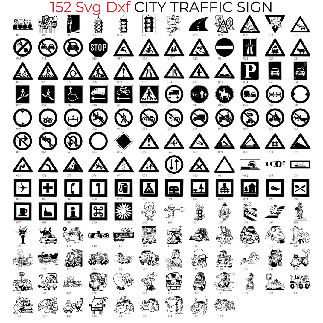 152 Svg Dxf City Traffic Sign Bundle for Laser Engrave With Index - Etsy