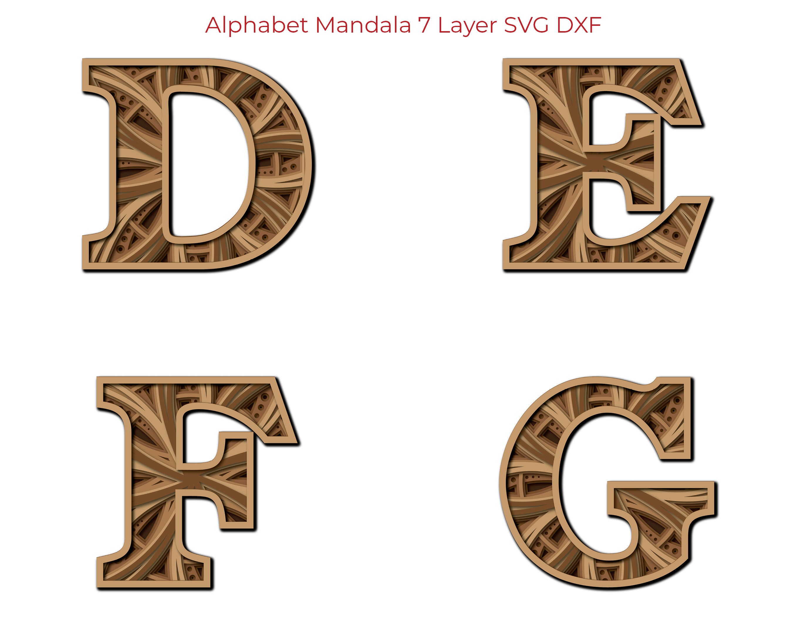 Mandala Alphabet SVG DXF – 7 Layer Floral Letters for Laser Cut Cricut ...