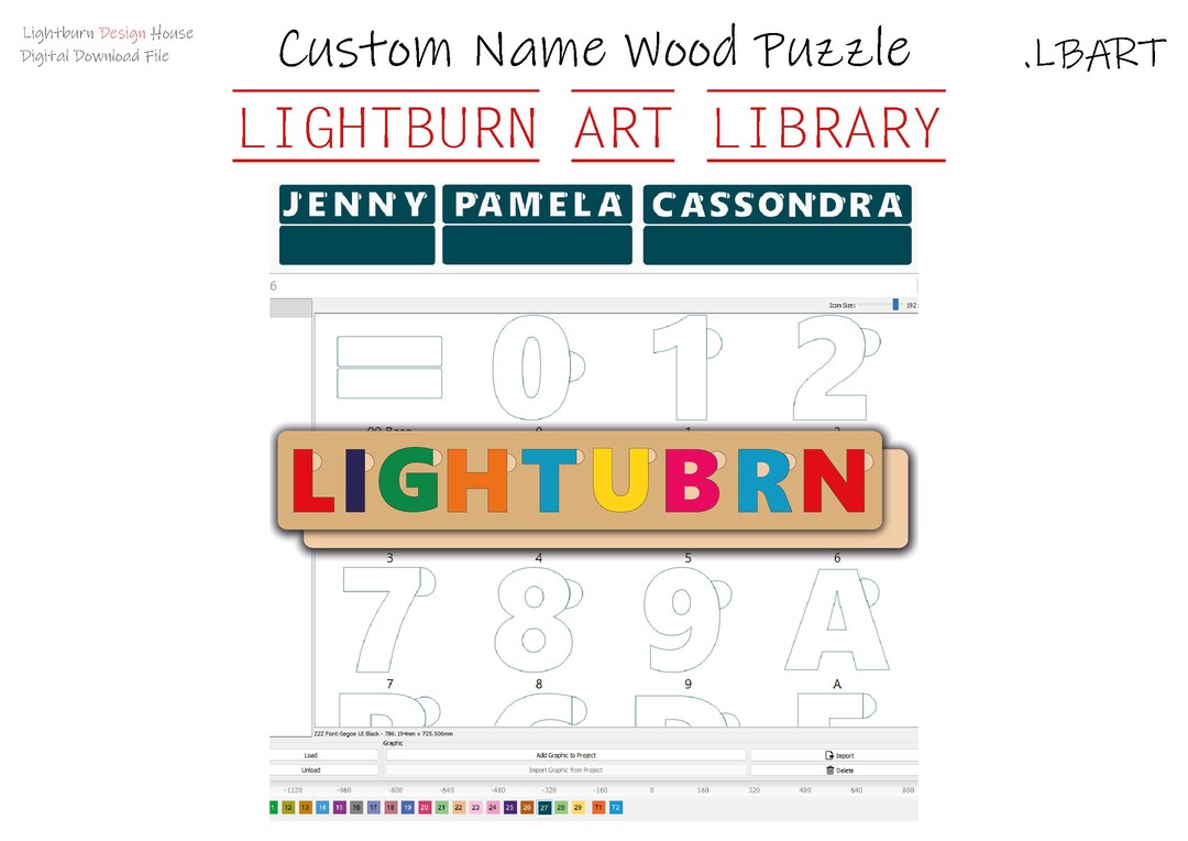 Custom Name Wood Puzzle Template (.lbart) File for Laser Cut Engrave ...