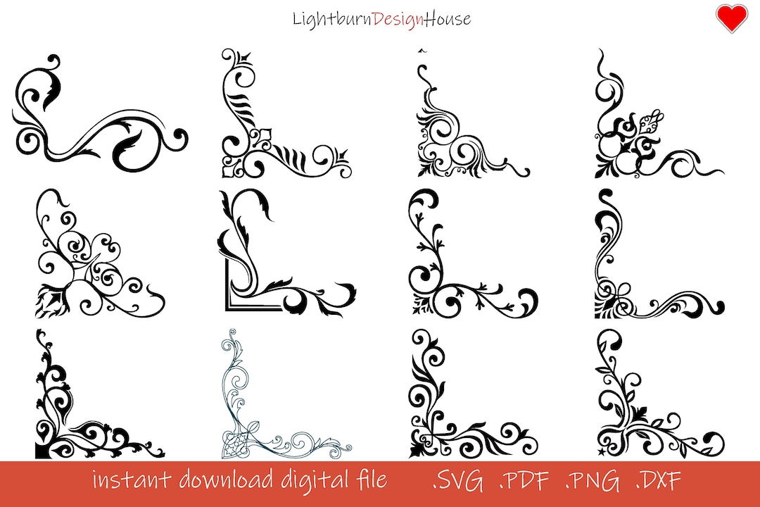 104 SVG Png Pdf Dxf Corner Pattern Border Frames Bundle Laser Cut ...