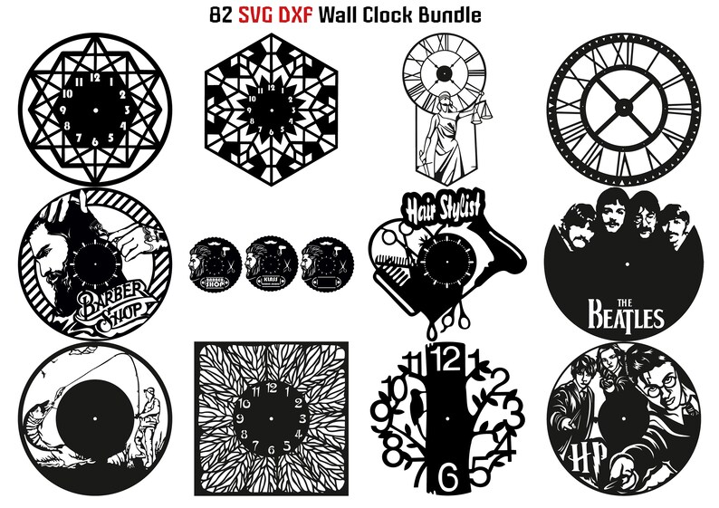 82 Wall Clock Faces SVG DXF Bundle | Geometric Floral Animal Clock ...