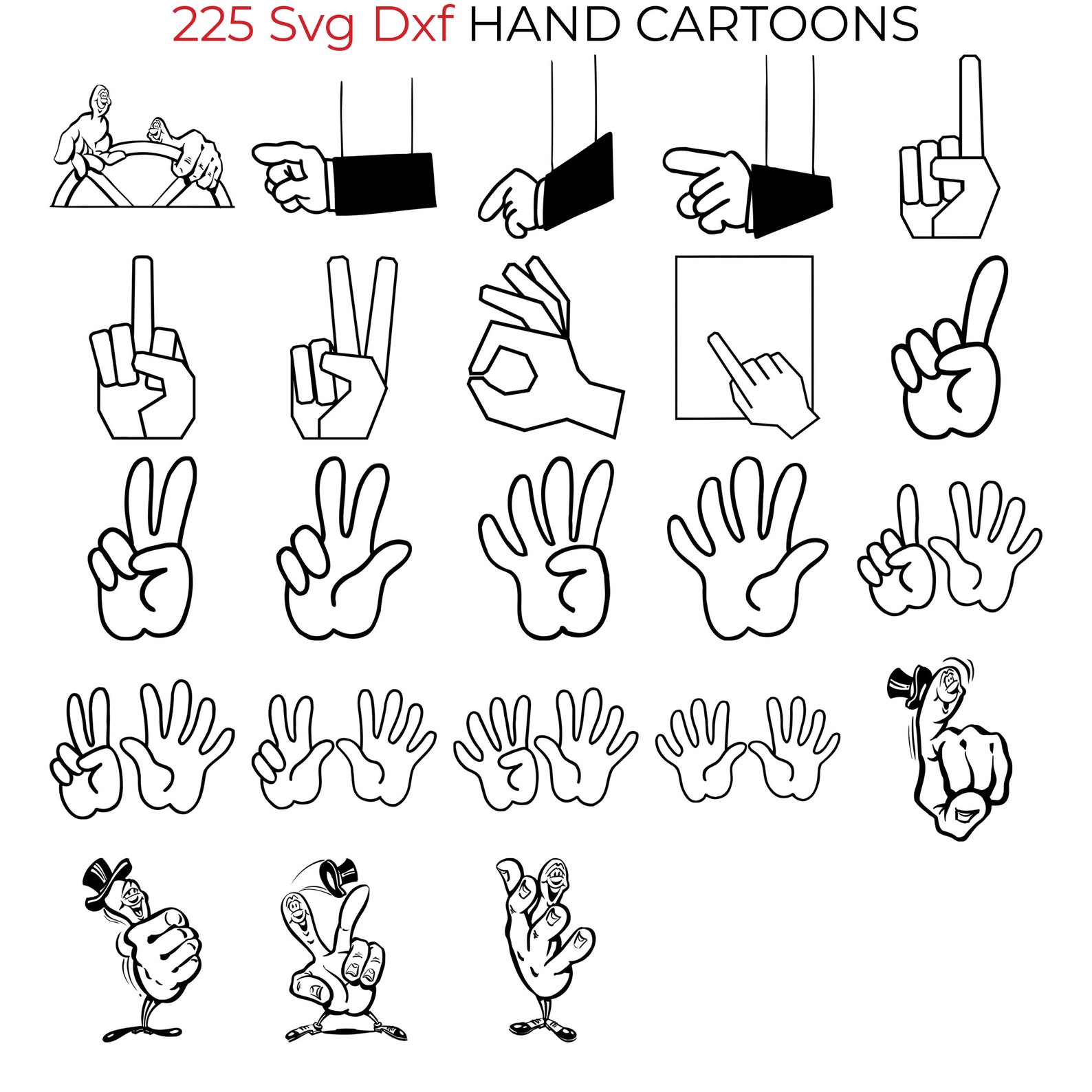 225 Svg Dxf Hands Bundle for Laser Engrave With Index - Etsy