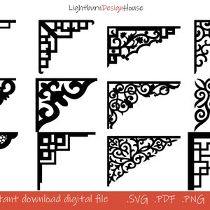 104 SVG Png Pdf Dxf Corner Shelf Pattern Border Frames Bundle Laser Cut ...