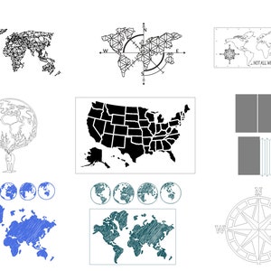 57 World Map Bundle SVG Dxf Lightburn Art Library Laser Wood - Etsy ...