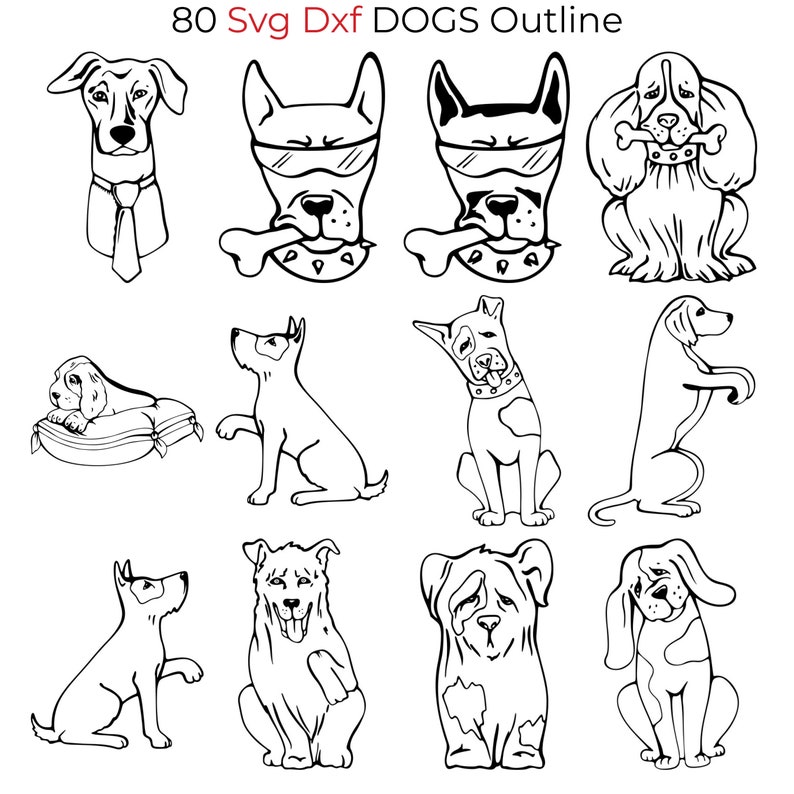 80 Dog Outline SVG DXF: Laser Engrave Clipart Vector Files (digital ...