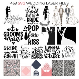 469 SVG Wedding Quote Card Groom Bride Silhouette Bundle for Lightburn ...