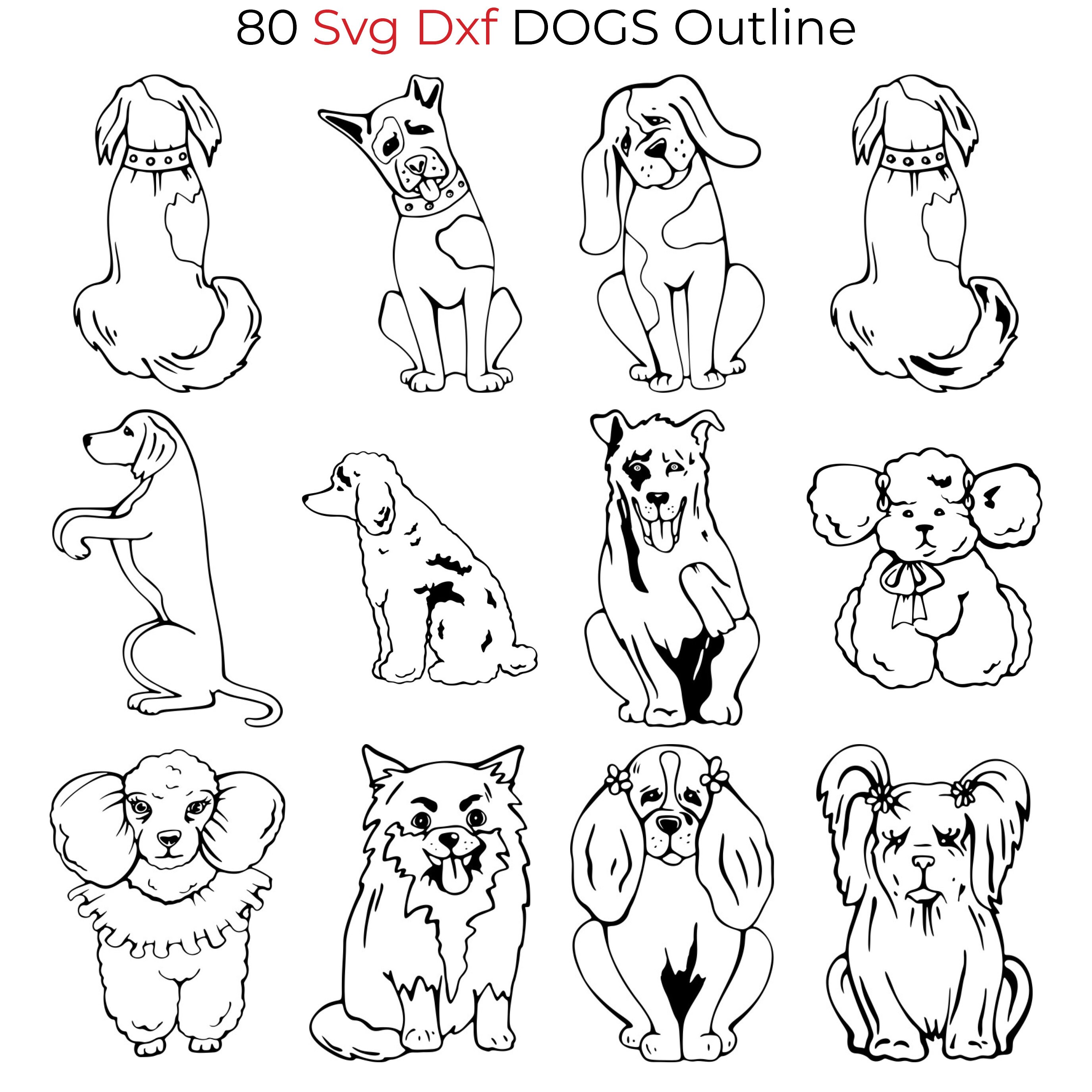 80 Dog Outline SVG DXF: Laser Engrave Clipart Vector Files (digital ...