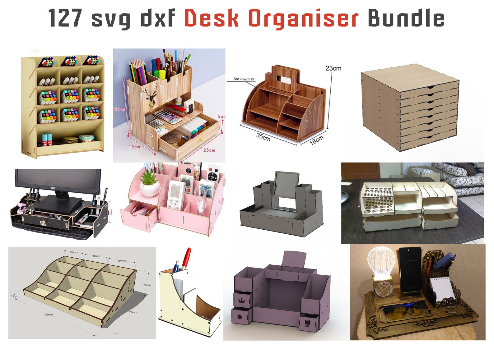 127 Svg Dxf Desk Organiser for Laser Cut Engrave Library Wood - Etsy