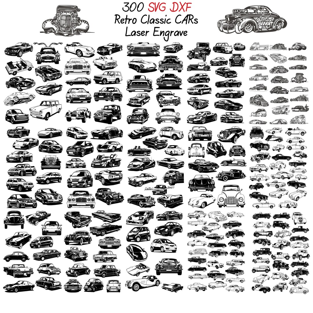 300 SVG Dxf Retro Classic Cars Bundle for Lightburn Laser Engrave - Etsy