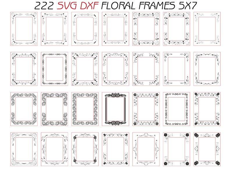 222 Svg Dxf Floral Flower Photo Frame Bundle 5x7 Inches - Etsy