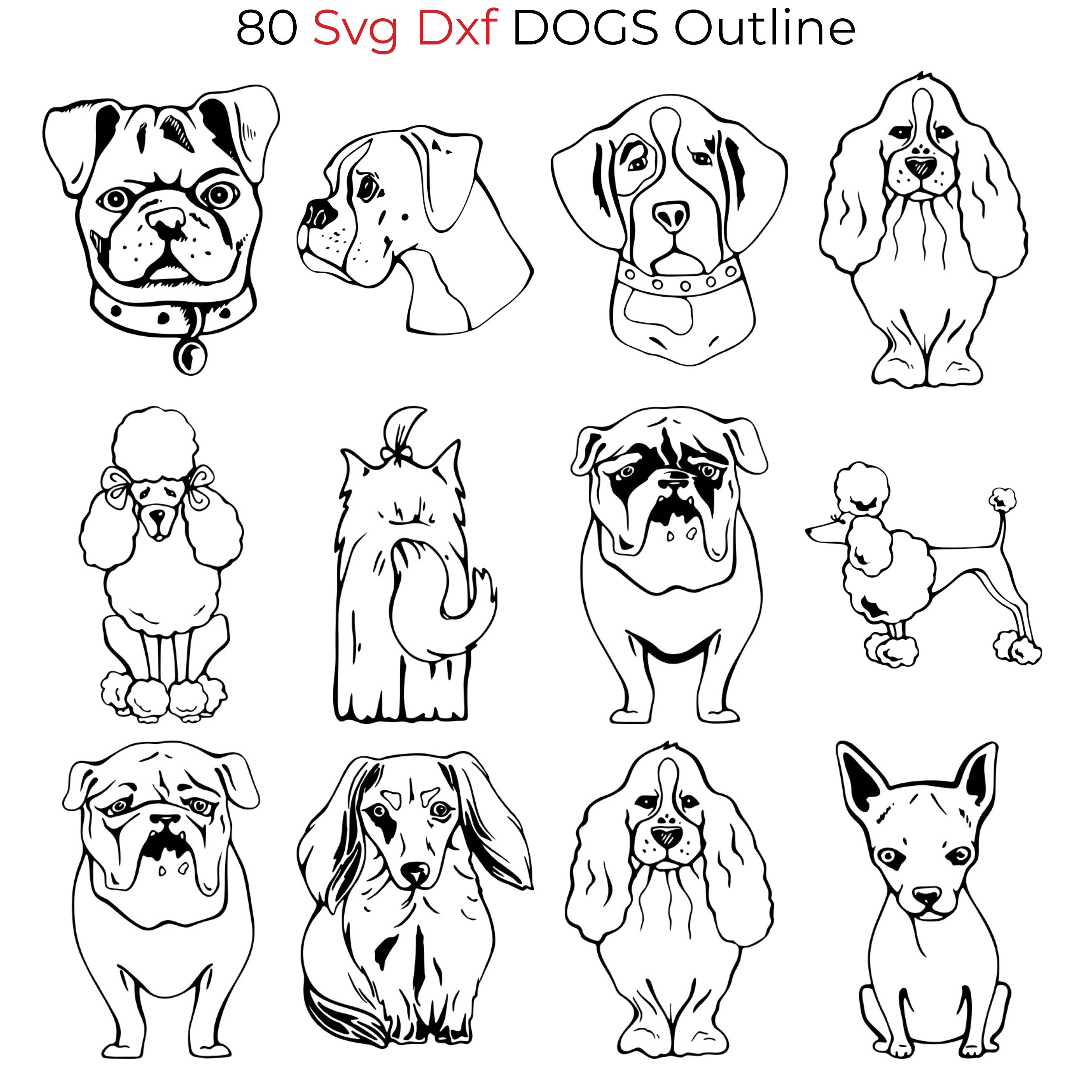 80 Dog Outline SVG DXF: Laser Engrave Clipart Vector Files (digital ...