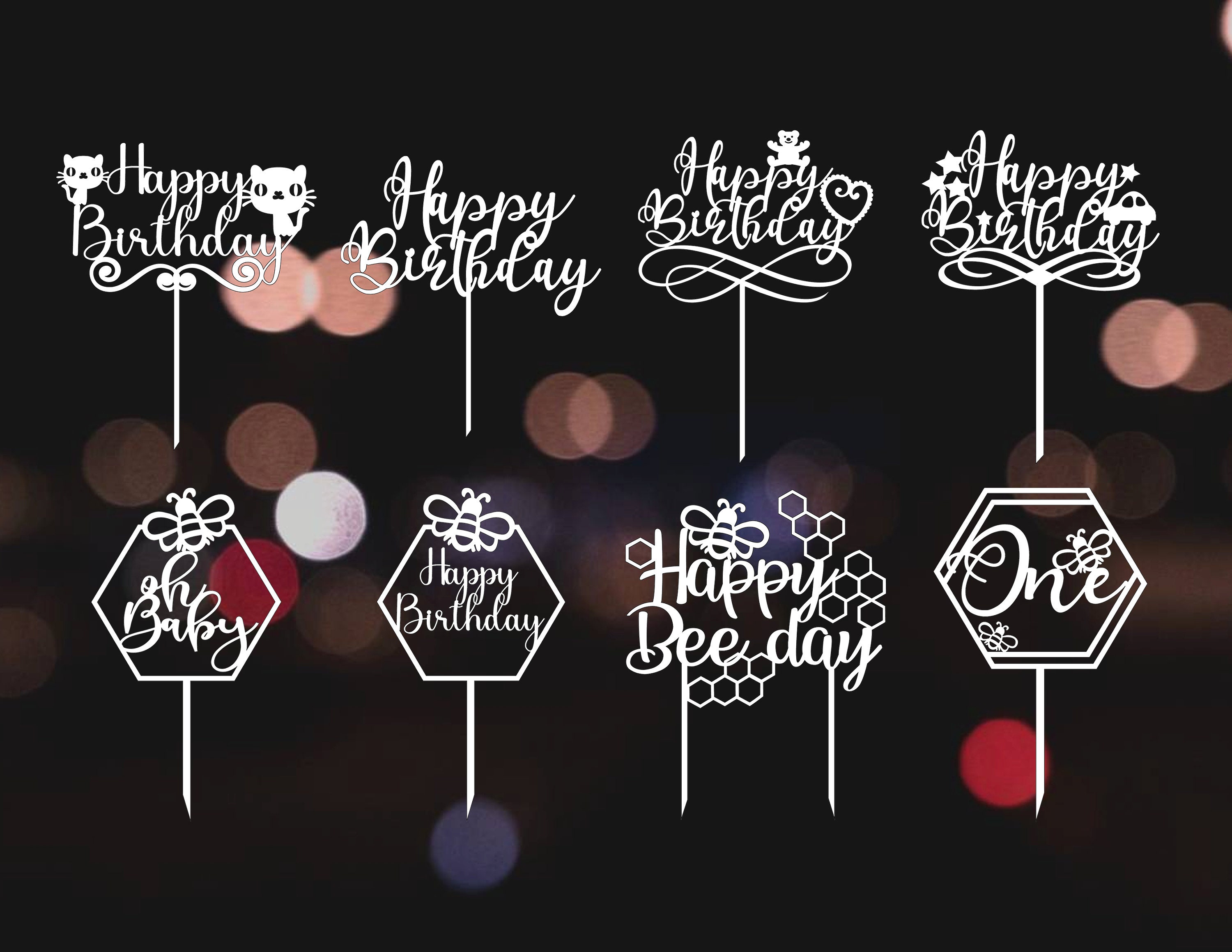 100 Svg Dxf Happy Birthday Cake Topper Laser Cut Party Acrylic - Etsy ...