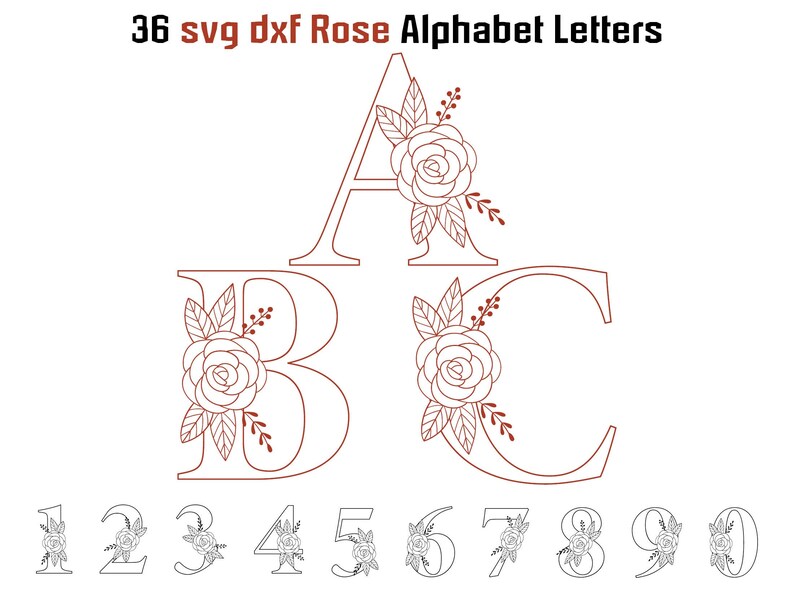 36 Svg Dxf Rose Alphabet Letters Numbers Floral for Laser - Etsy UK