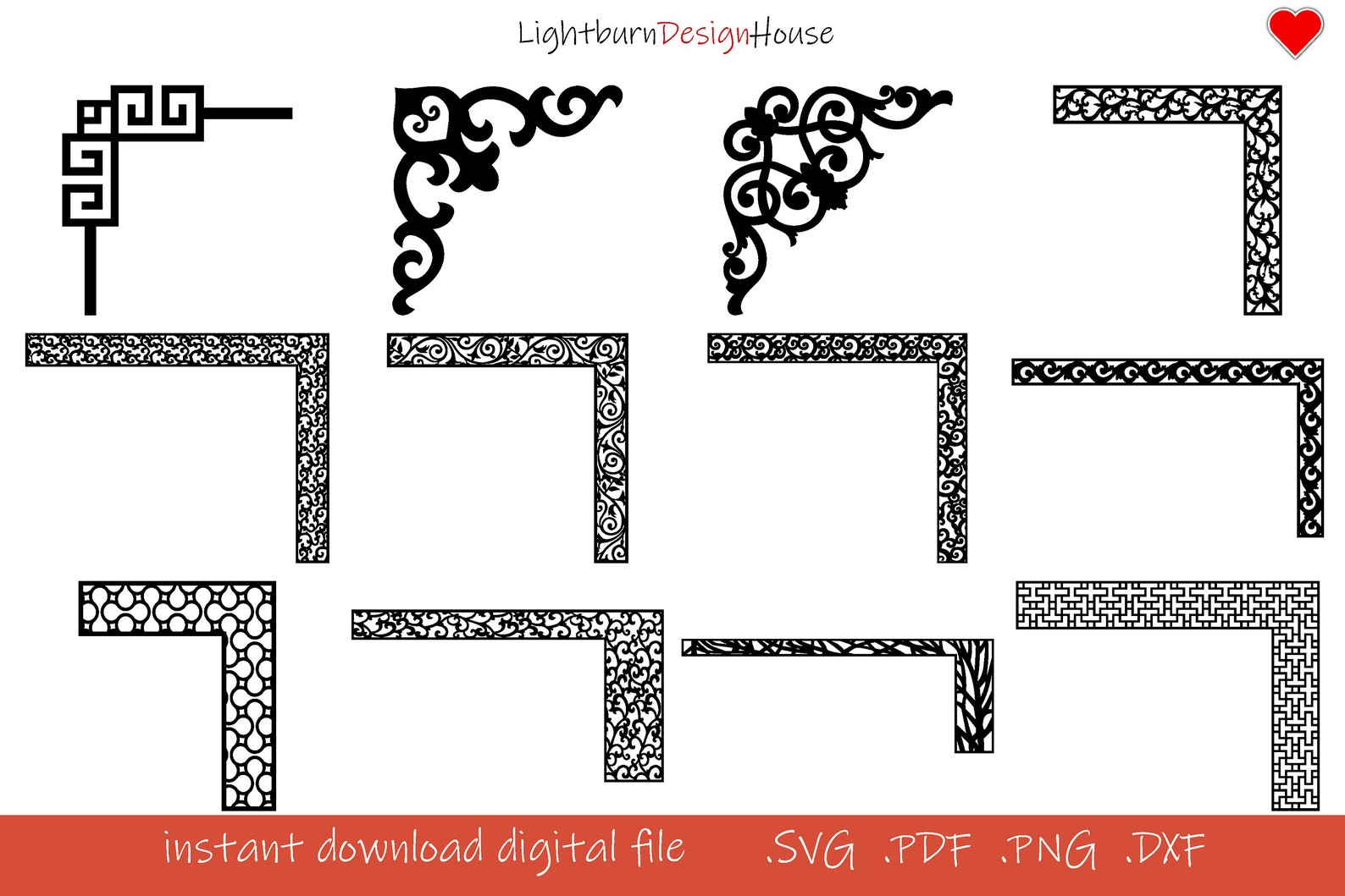 104 Art Deco Corner Stencil Templates SVG DXF for Laser Cut Engrave ...