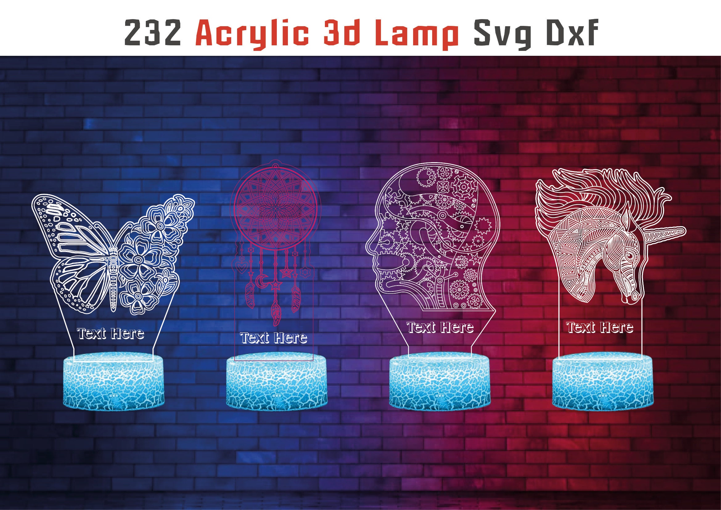 232 SVG DXF Acrylic Illusion Led Lamp Bundle Files for Laser - Etsy