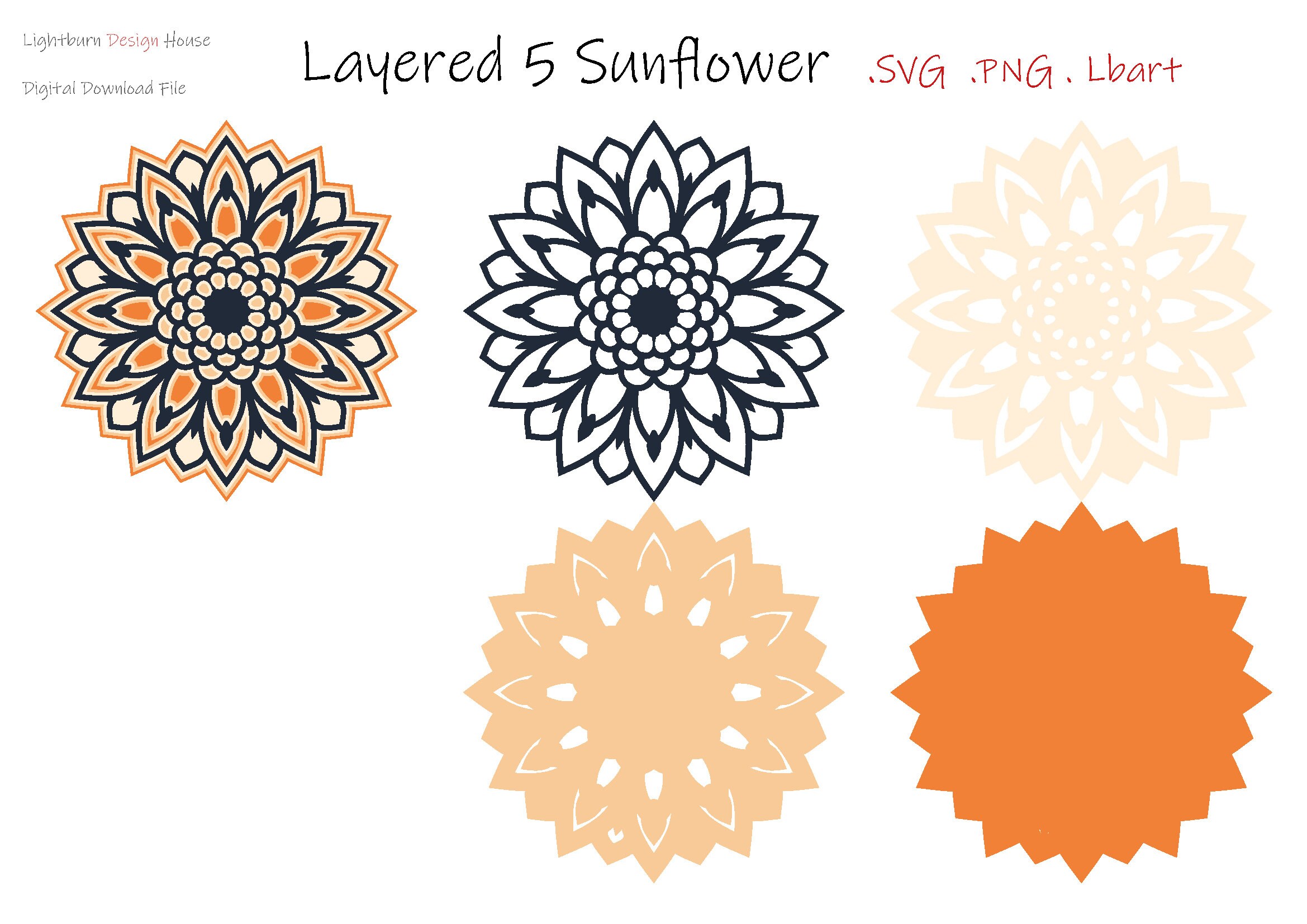 5 SVG PNG Sunflower Layered Multilayer Lightburn Art Library - Etsy Canada