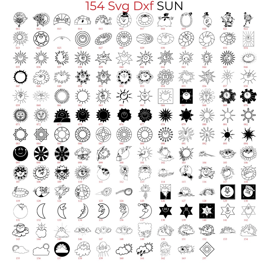 154 Svg Dxf SUN Bundle for Laser Engrave With Index - Etsy